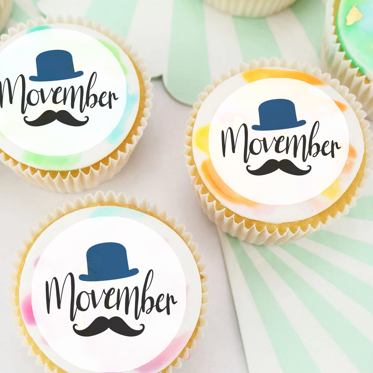 Movember Pre-cut Edible Icing Cupcake or Cookie Toppers – Deezee Designs