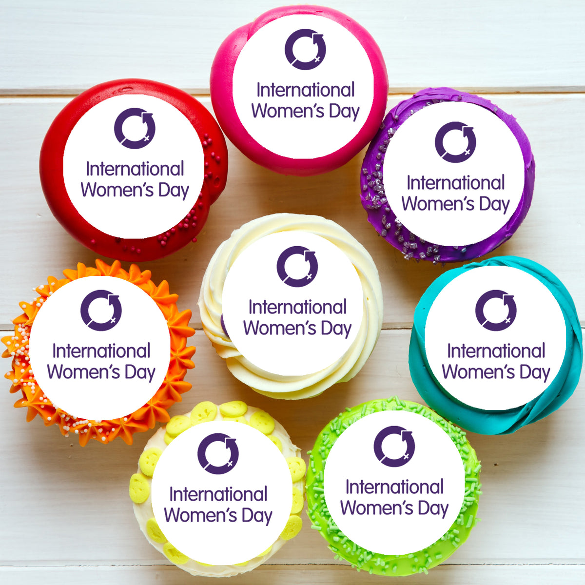 IWD International Women's Day Pre-cut Edible Icing Cupcake or Cookie T ...
