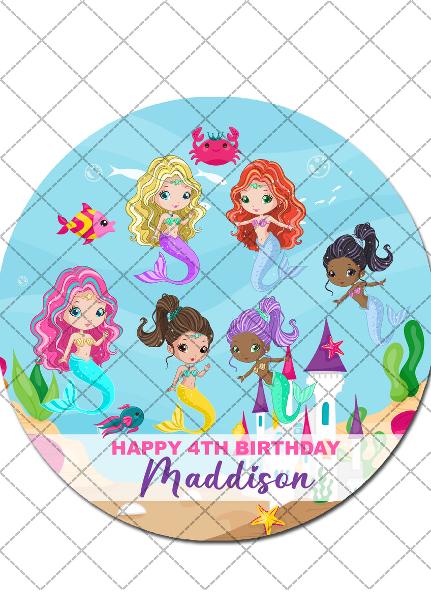 Mermaid Under the Sea Pre-cut Round Edible Icing Cake Topper – Deezee ...