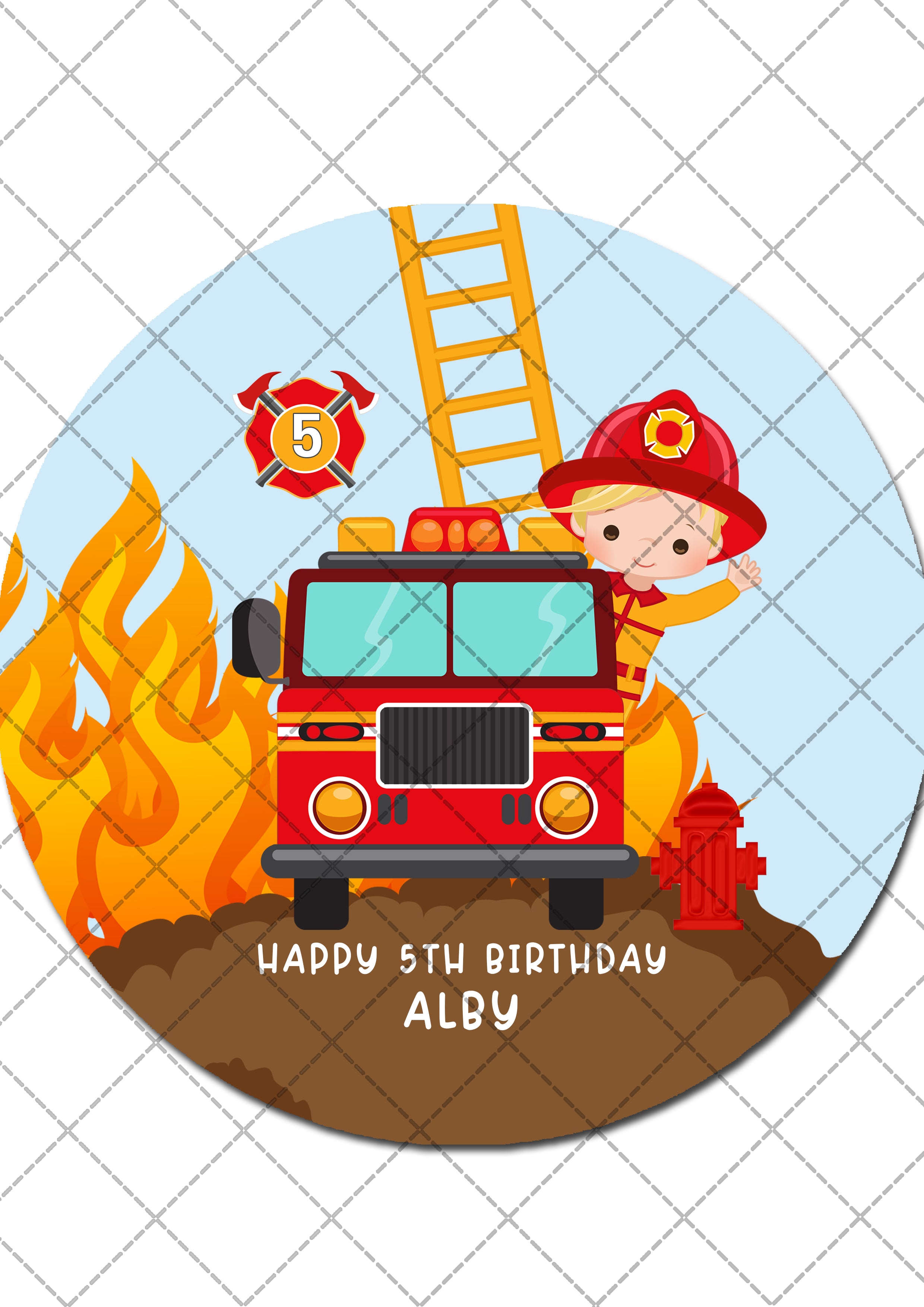Fireman Firetruck Pre-cut Round Edible Icing Cake Topper – Deezee Designs