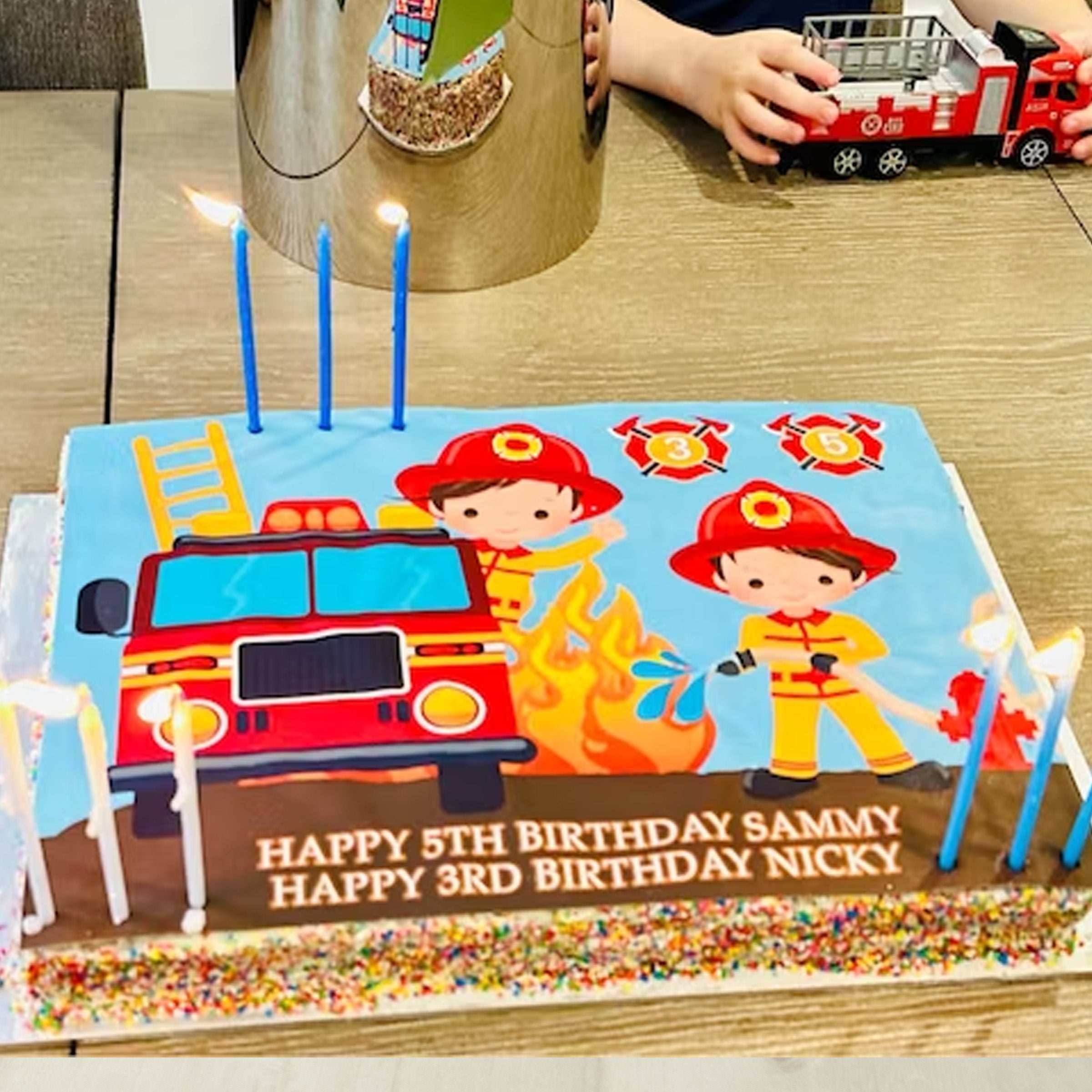 Fireman Firetruck Rectangle or Square Edible Cake Topper – Deezee Designs