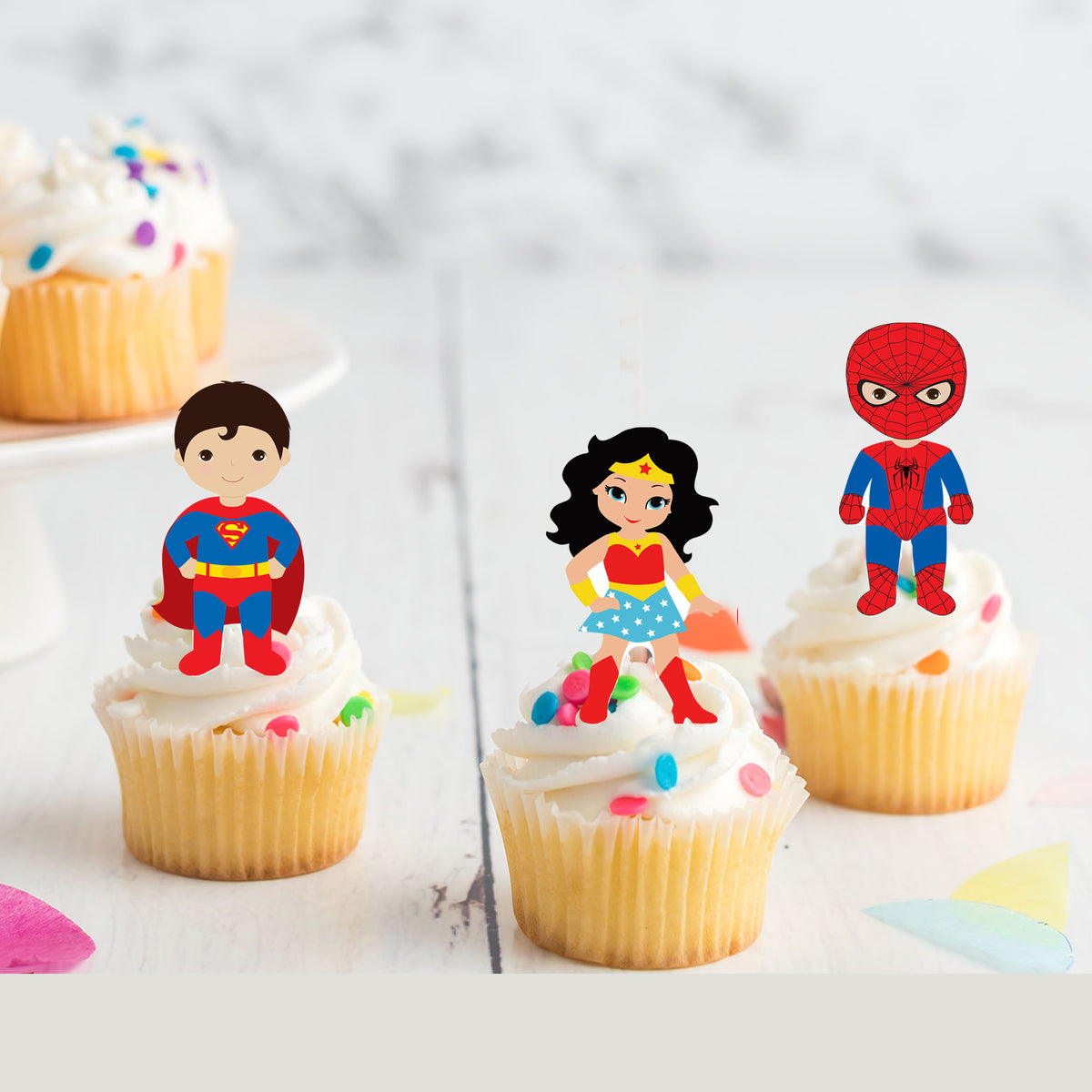 Superheroes Spiderman Superman Pre-cut Edible Stand-Up Wafer Card Cupc ...