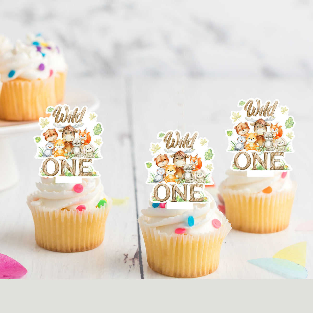 Jungle Safari Animals Wild One Pre-cut Edible Stand Up Wafer Card Cupc ...