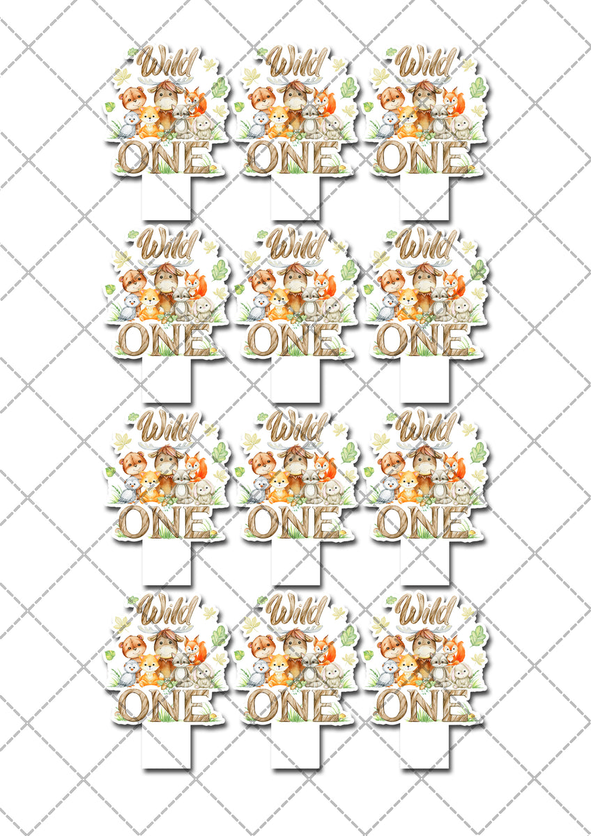 Jungle Safari Animals Wild One Pre-cut Edible Stand Up Wafer Card Cupc ...
