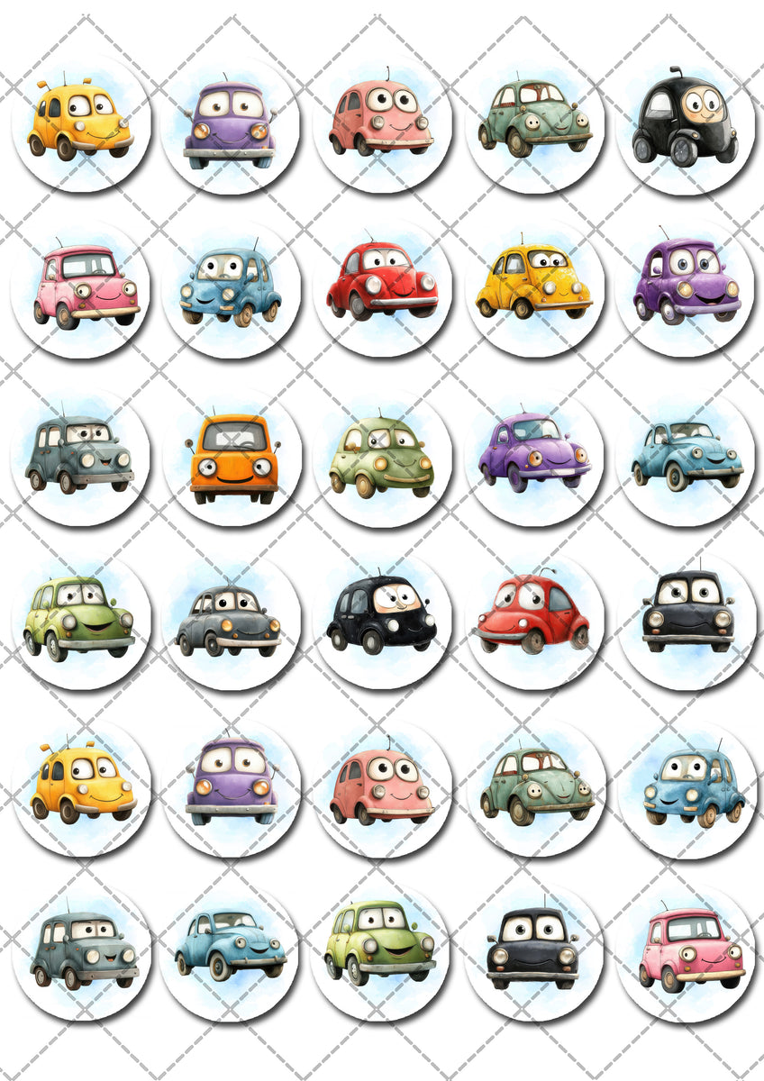 Cute Cars Pre-cut Mini Edible Cupcake or Cookie Toppers – Deezee Designs