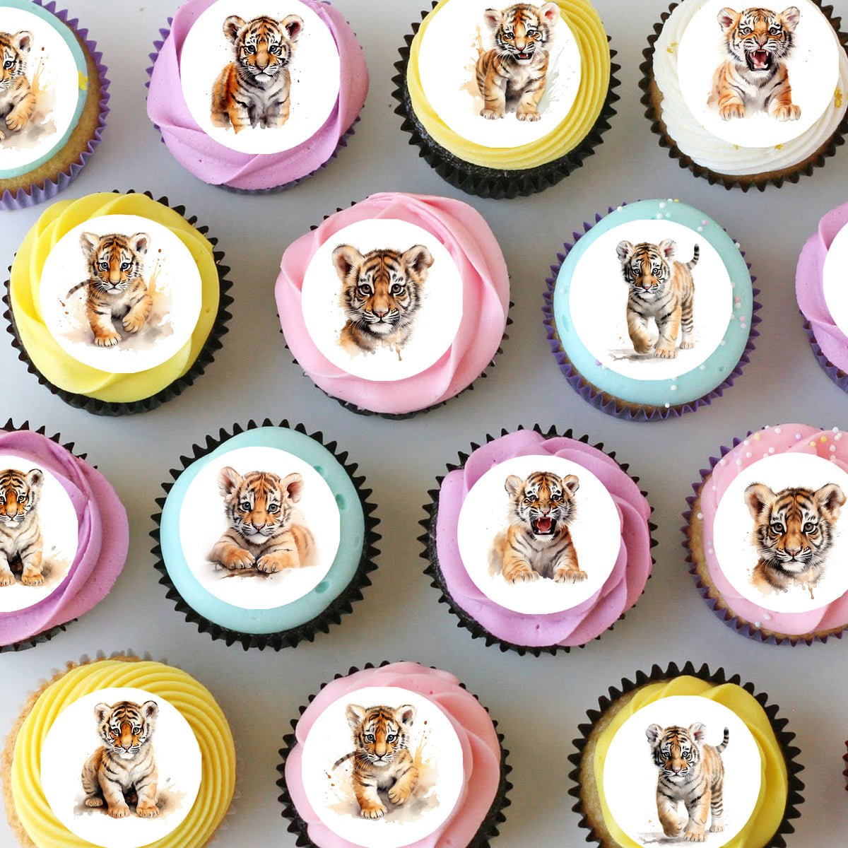 Tiger Cub Jungle Animal Pre-cut Mini Edible Cupcake or Cookie Toppers ...