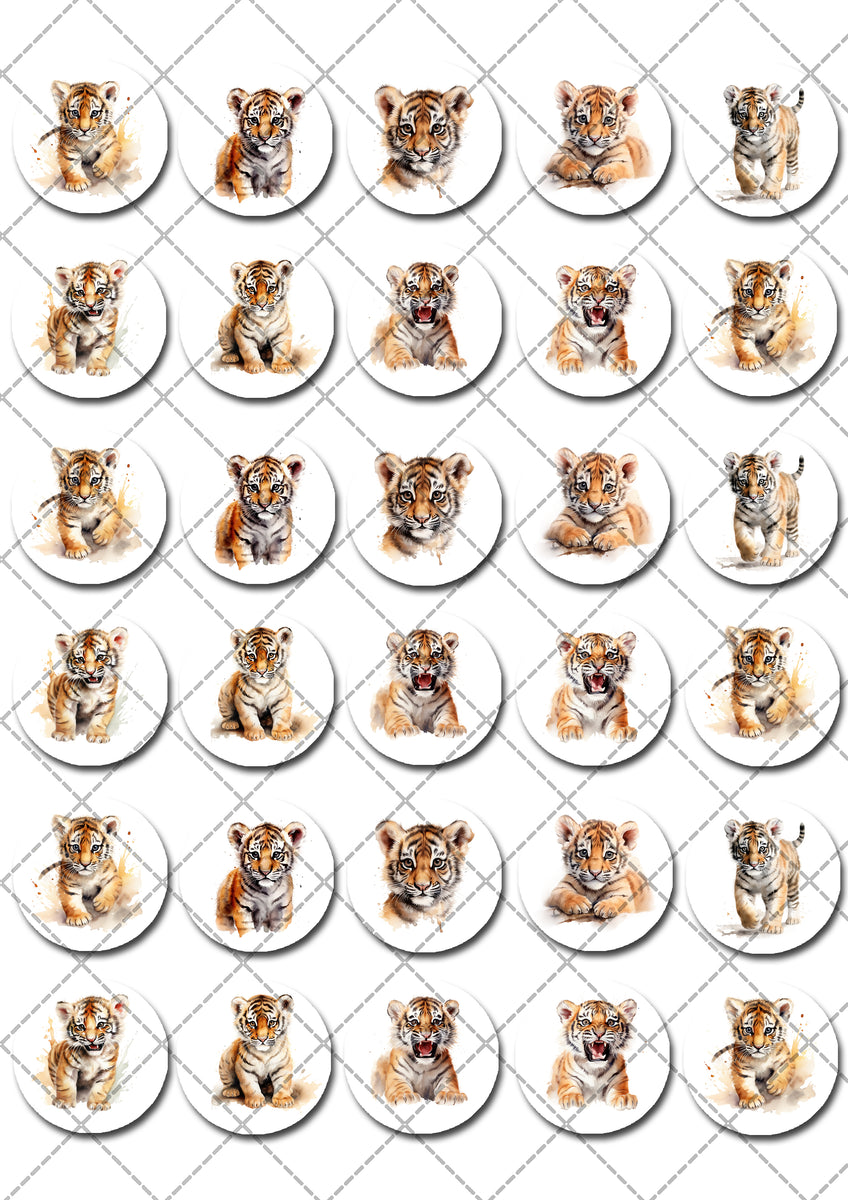 Tiger Cub Jungle Animal Pre-cut Mini Edible Cupcake or Cookie Toppers ...