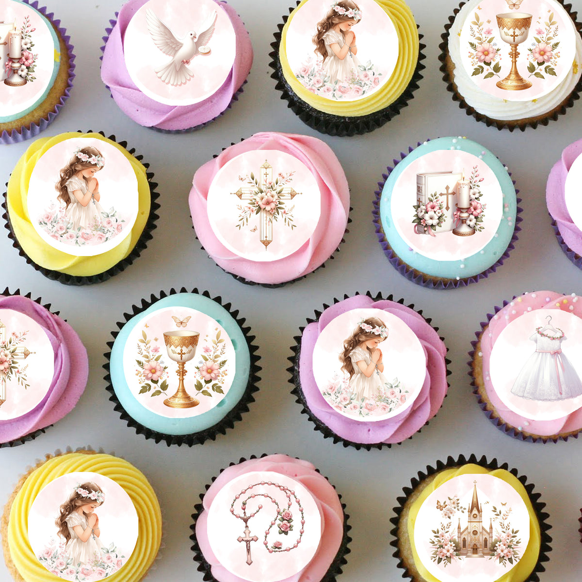 First Holy Communion Pre-cut Mini Edible Cupcake or Cookie Toppers ...
