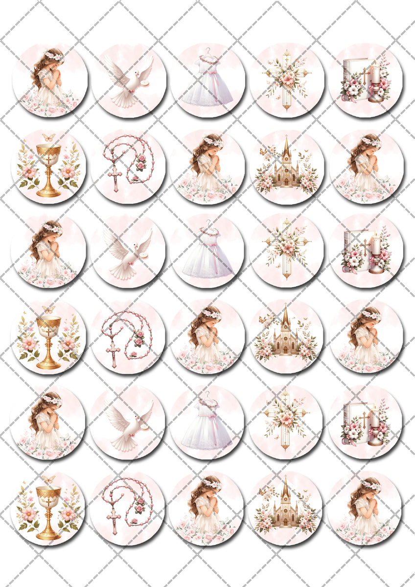 First Holy Communion Pre-cut Mini Edible Cupcake or Cookie Toppers ...