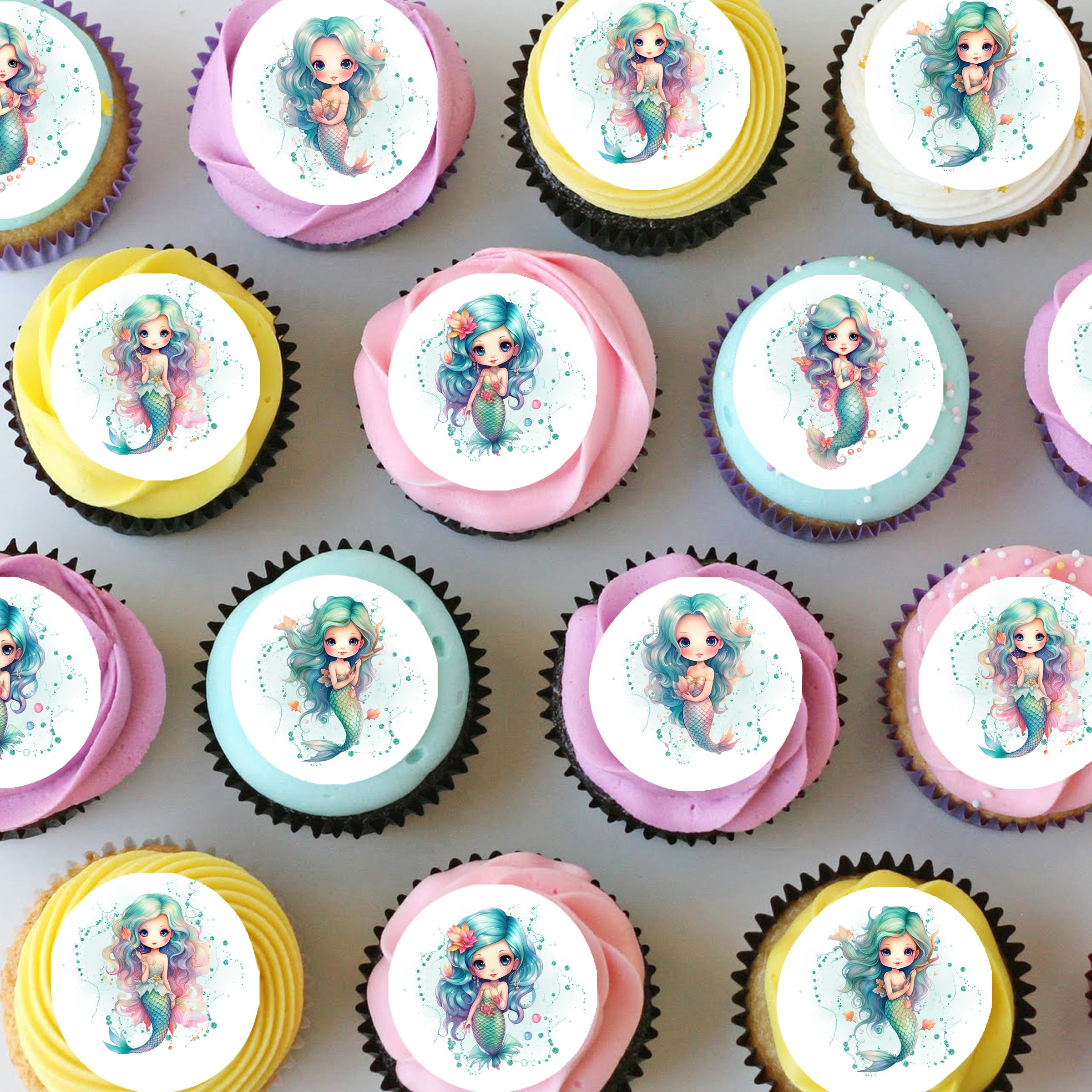Mermaid Under The Sea Mini Edible Icing Image Cupcake or Cookie Toppers ...