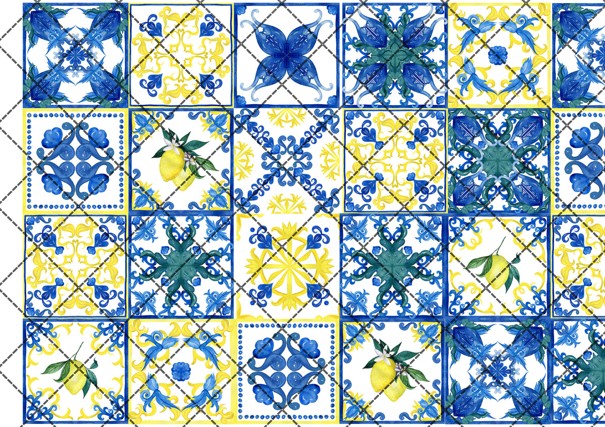 Amalfi Lemon Blue Tile Pattern Edible Icing Cake Wrap – Deezee Designs