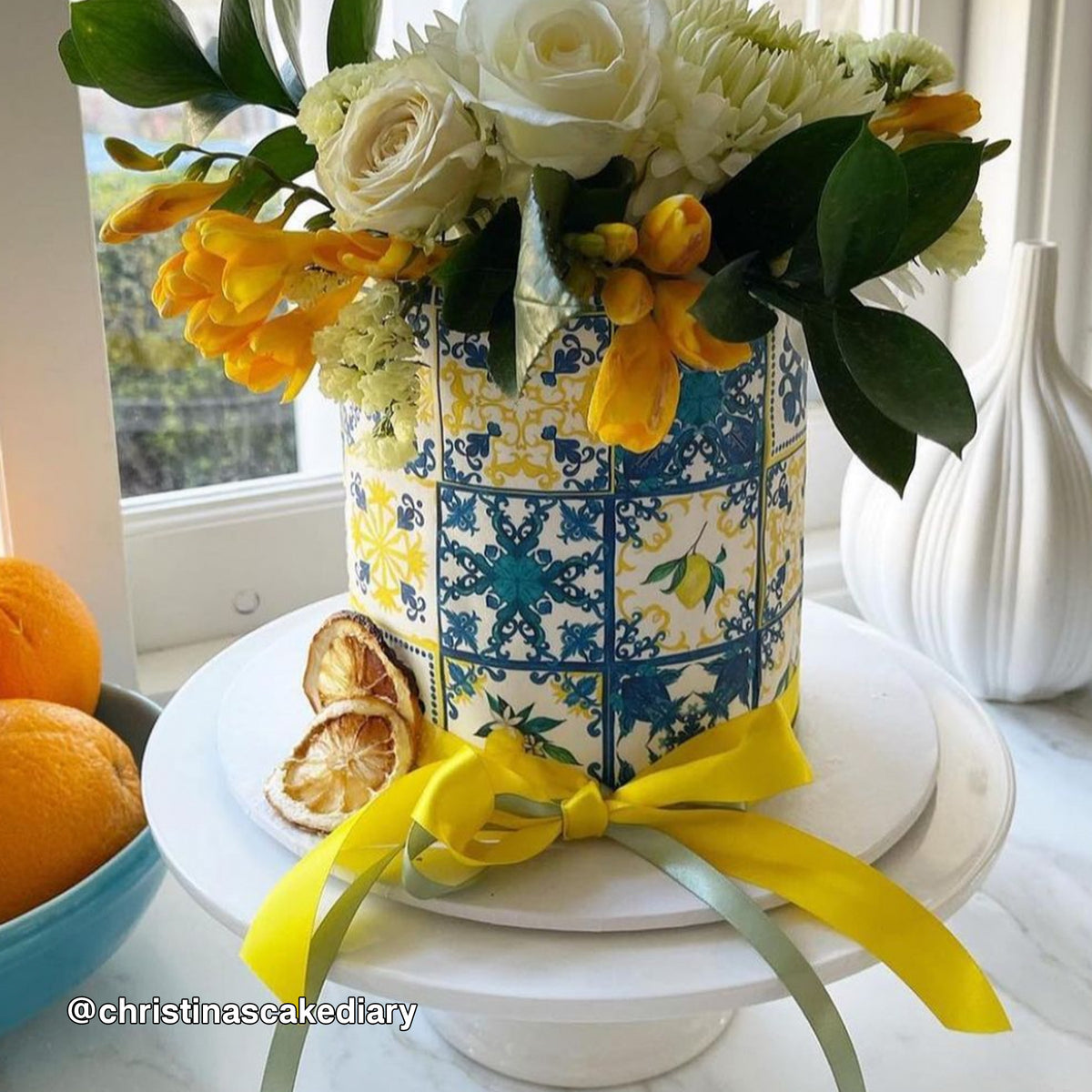 Amalfi Lemon Blue Tile Pattern Edible Icing Cake Wrap – Deezee Designs