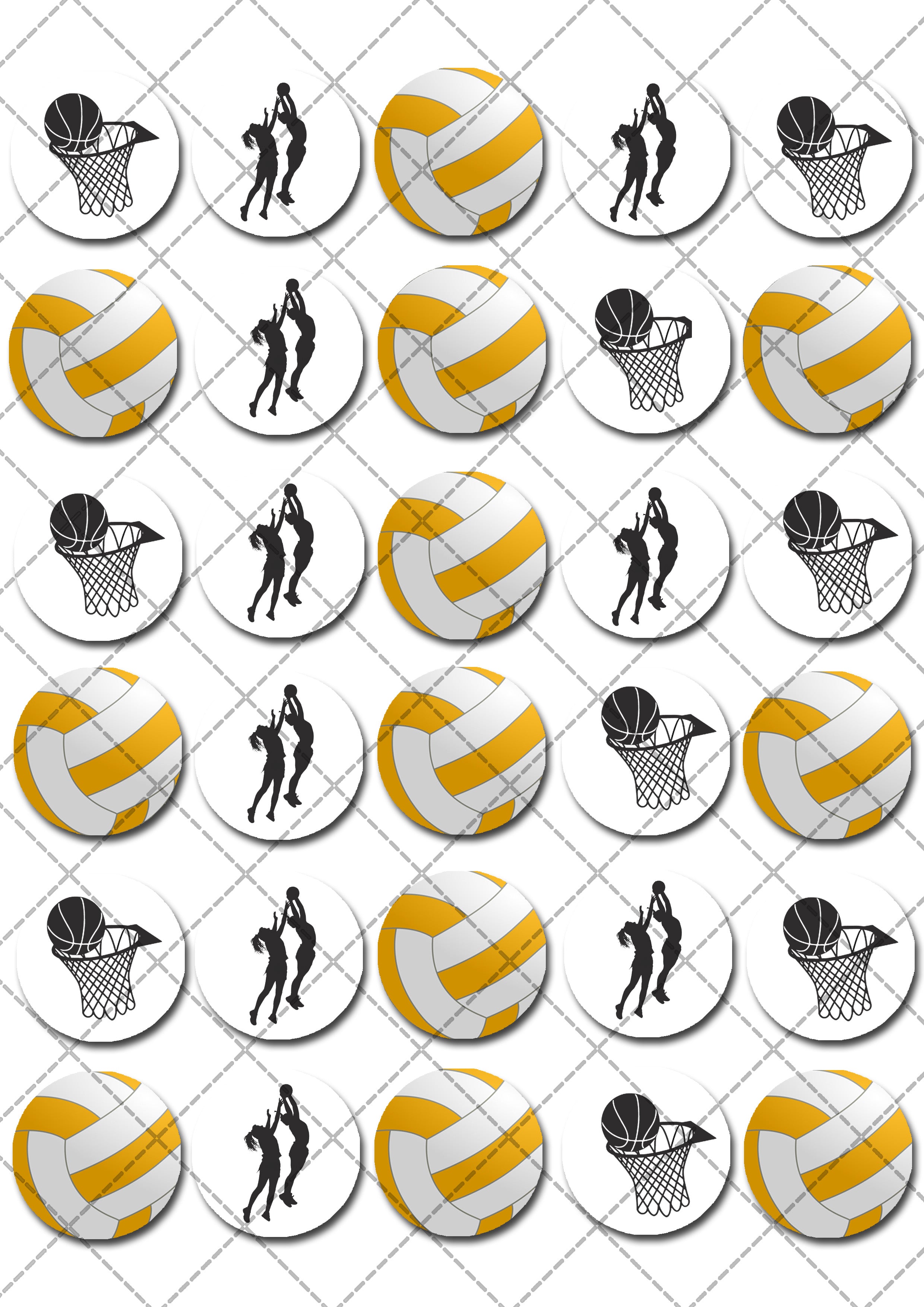 Netball Sports Pre-cut Mini Edible Cupcake or Cookie Toppers – Deezee ...