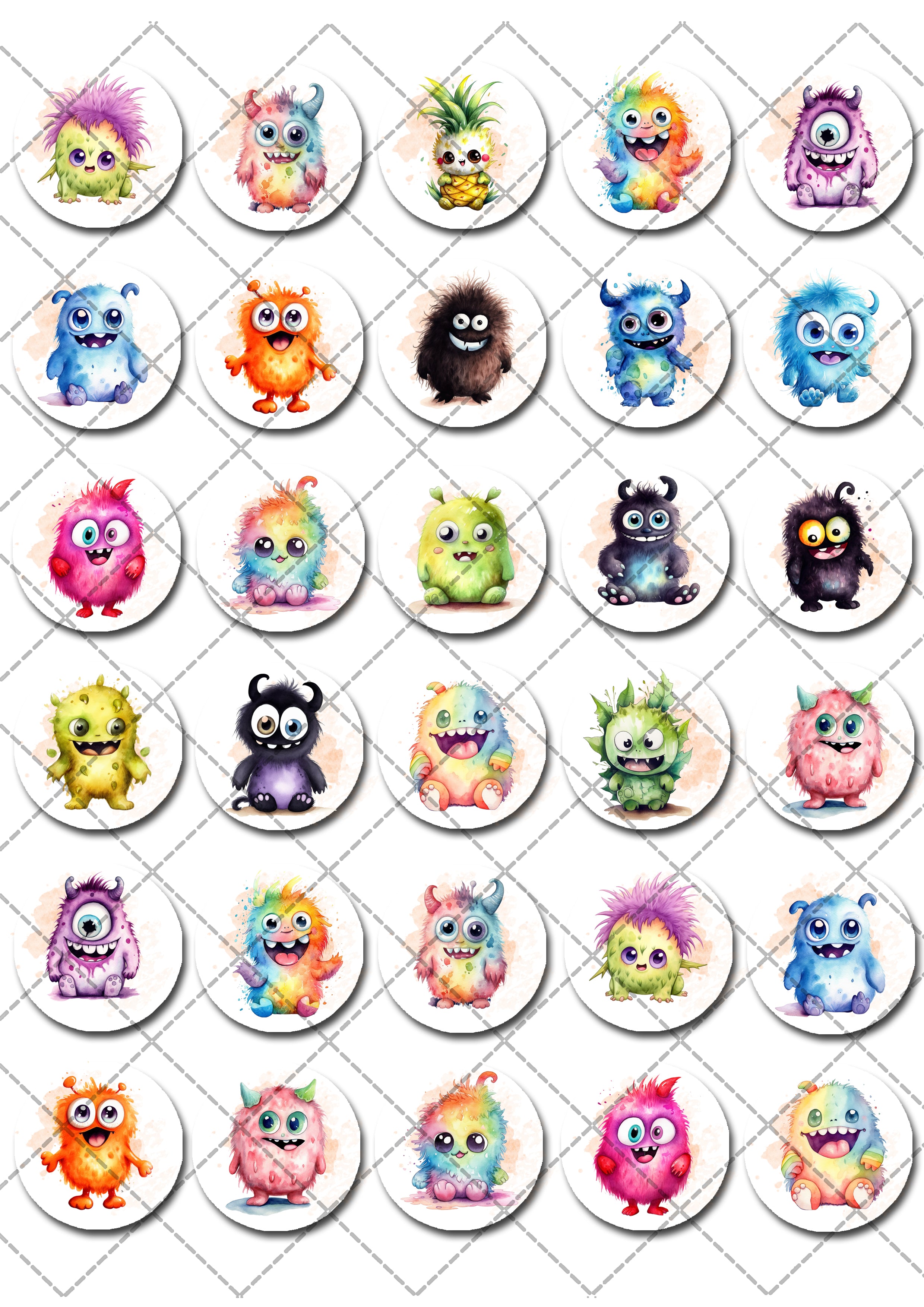 Cute Monsters Pre-cut Mini Edible Icing Cupcake or Cookie Toppers in ...