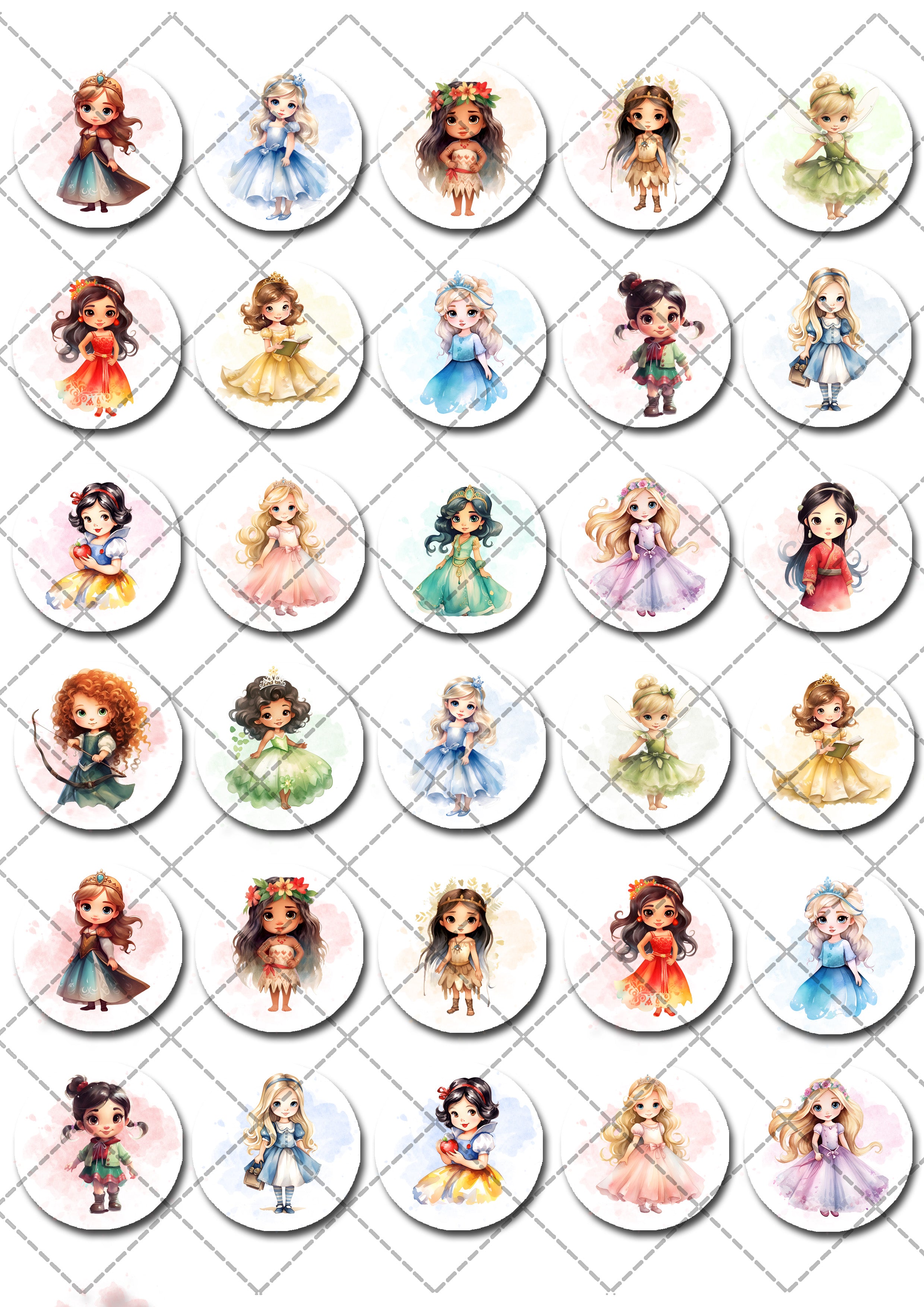 Cute Princess Pre-cut Mini Edible Icing Cupcake or Cookie Toppers in ...
