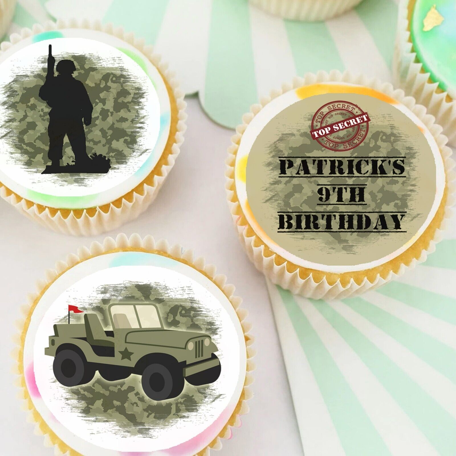 Army Camo Themed Edible Icing Images Cupcake Toppers and Cookie Toppers ...