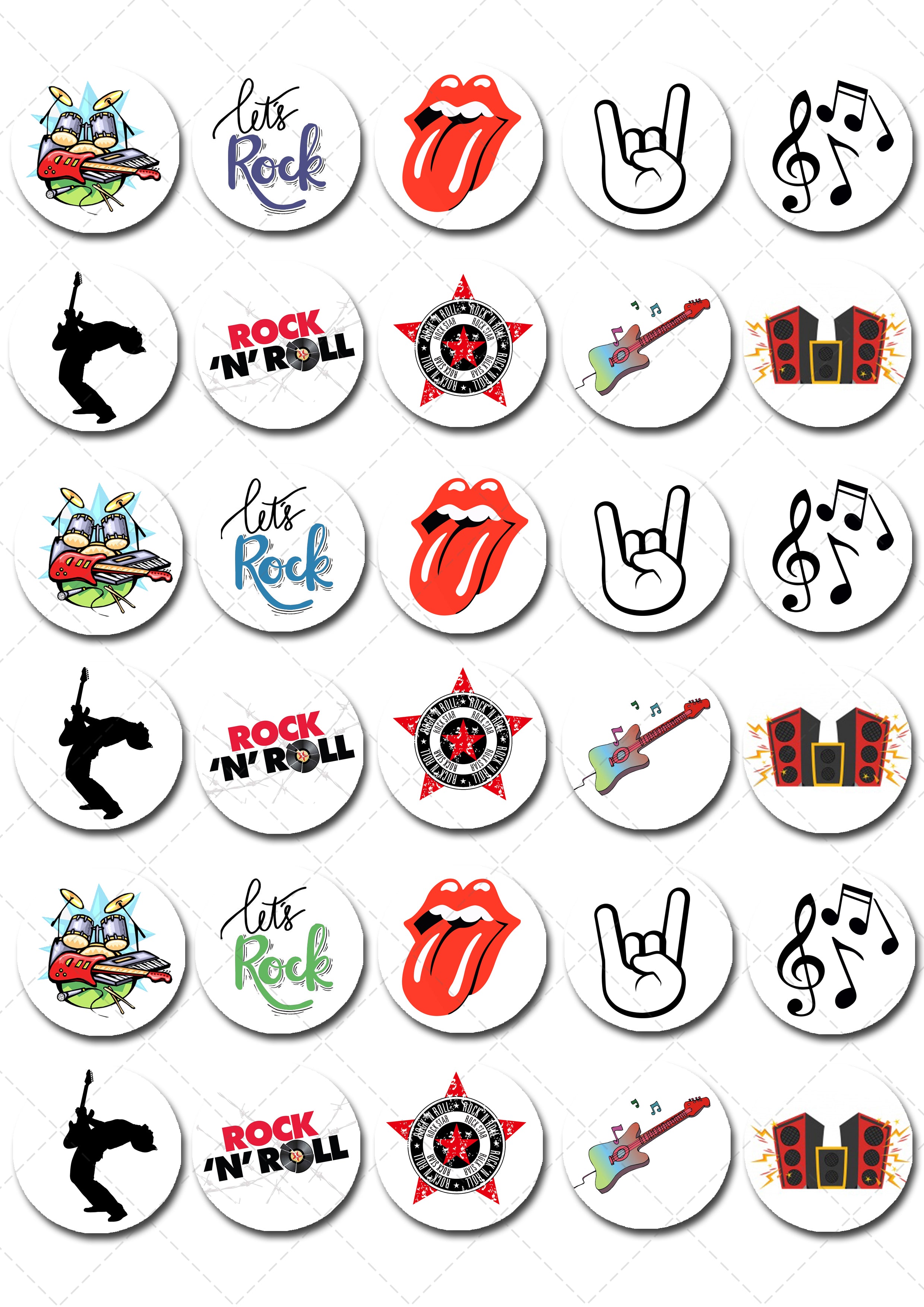 Rock & Roll Pre-cut Mini Edible Cupcake or Cookie Toppers – Deezee Designs