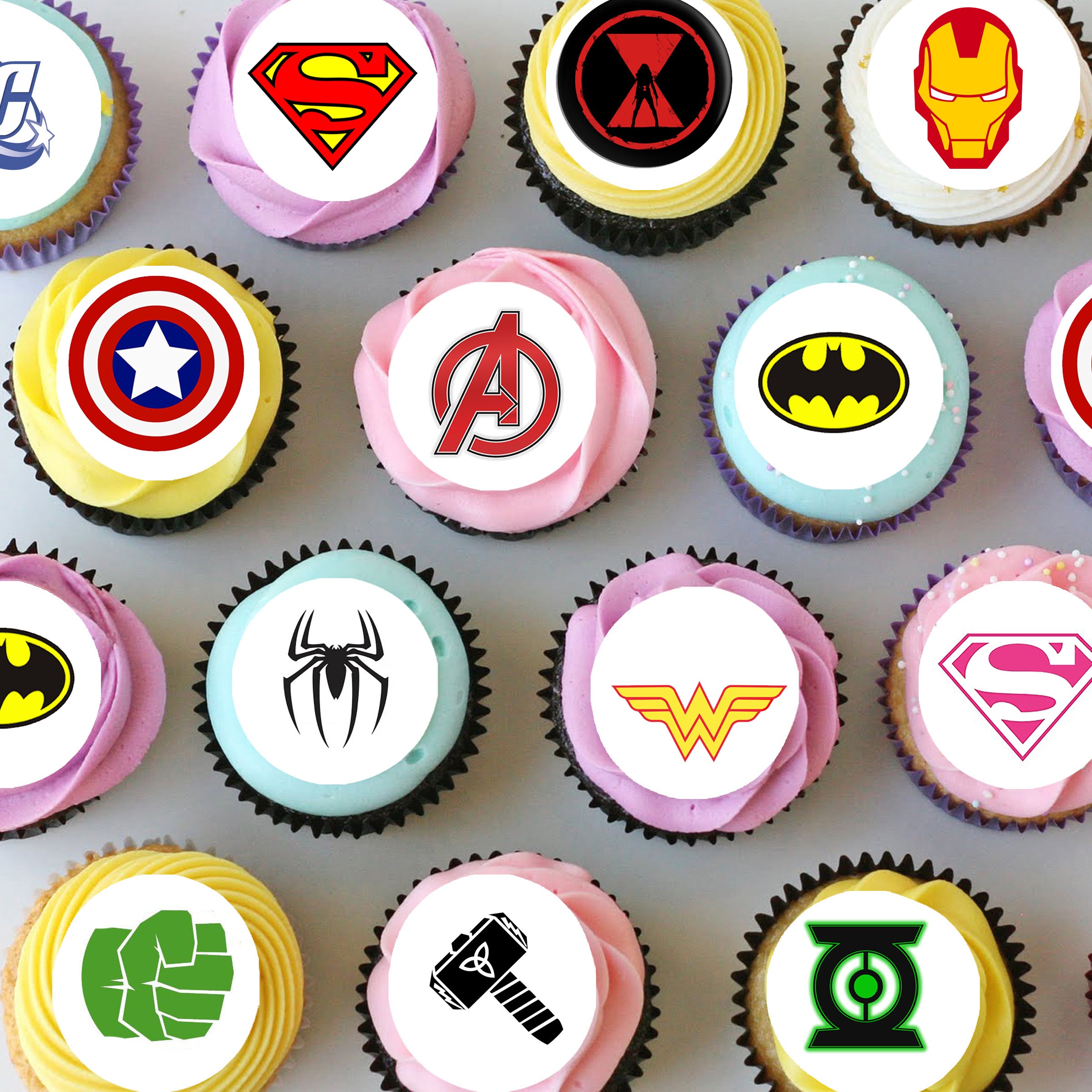 Superhero Logo Pre-cut Mini Edible Cupcake or Cookie Toppers – Deezee ...