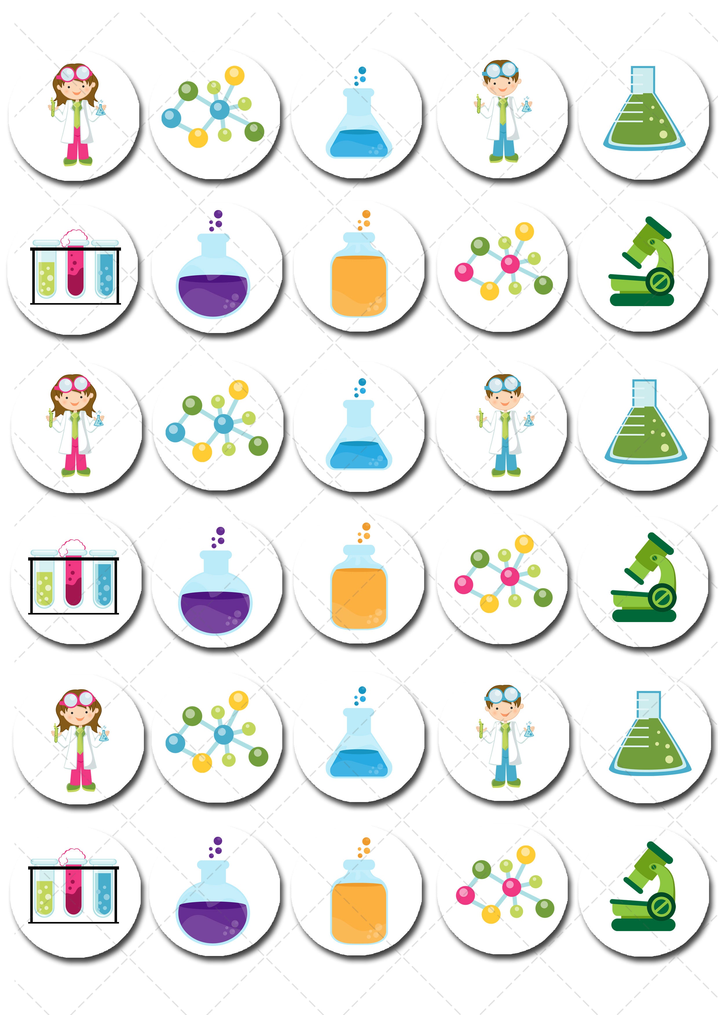 Science Scientist Pre-cut Mini Edible Cupcake or Cookie Toppers ...