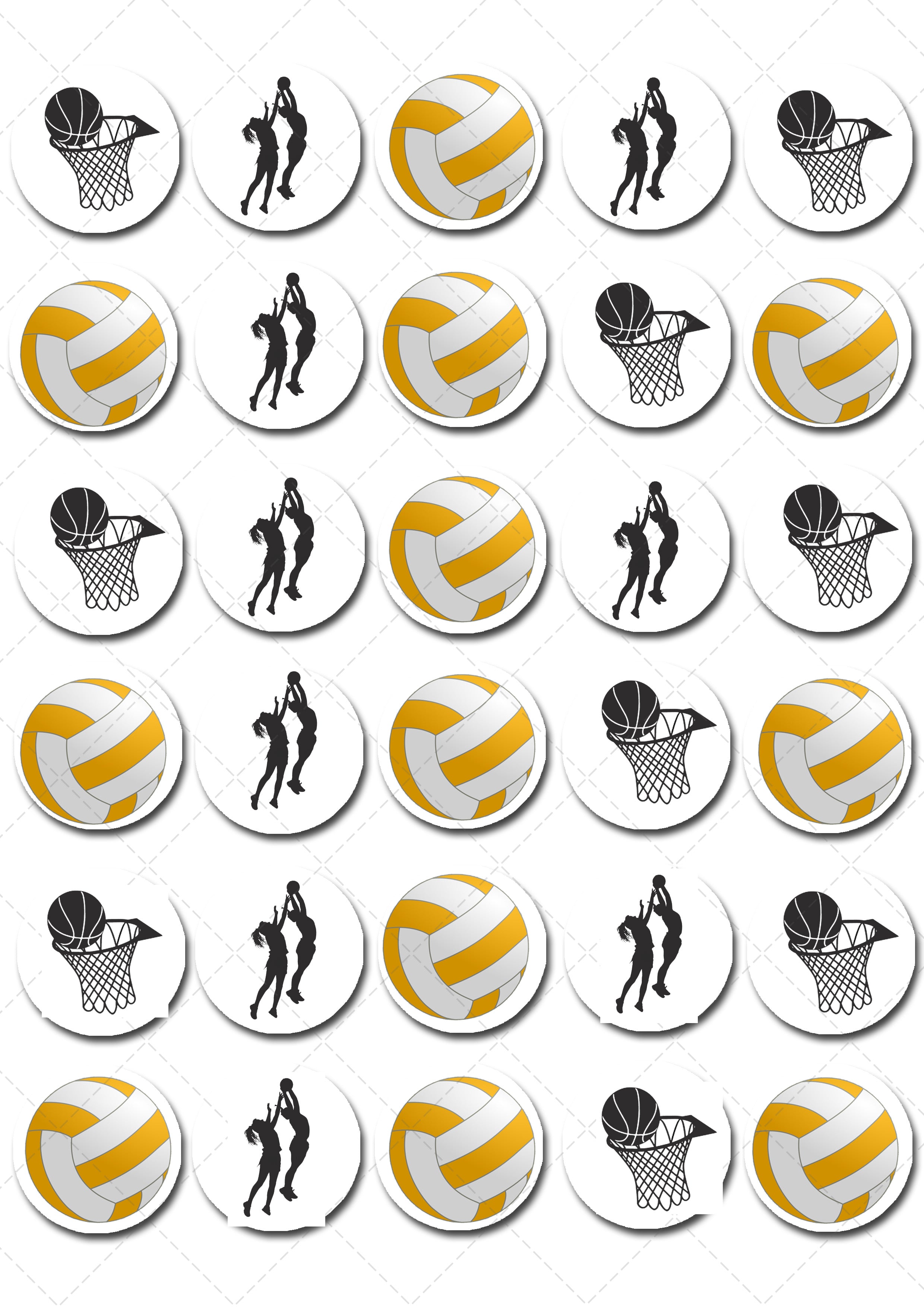 Netball Sports Pre-cut Mini Edible Cupcake or Cookie Toppers – Deezee ...