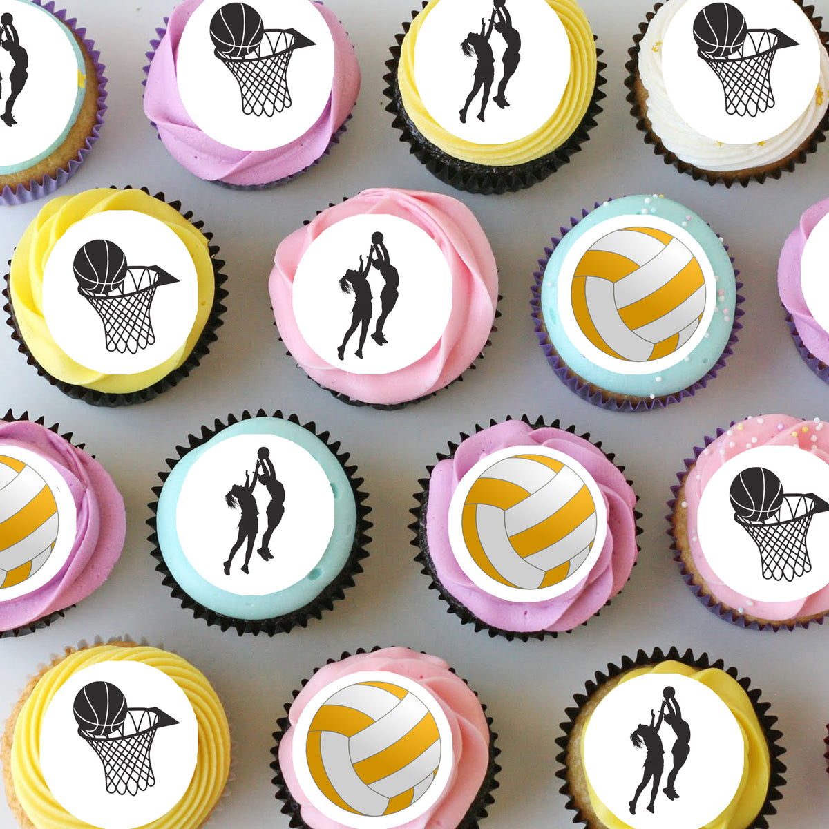 Netball Sports Pre-cut Mini Edible Cupcake or Cookie Toppers – Deezee ...
