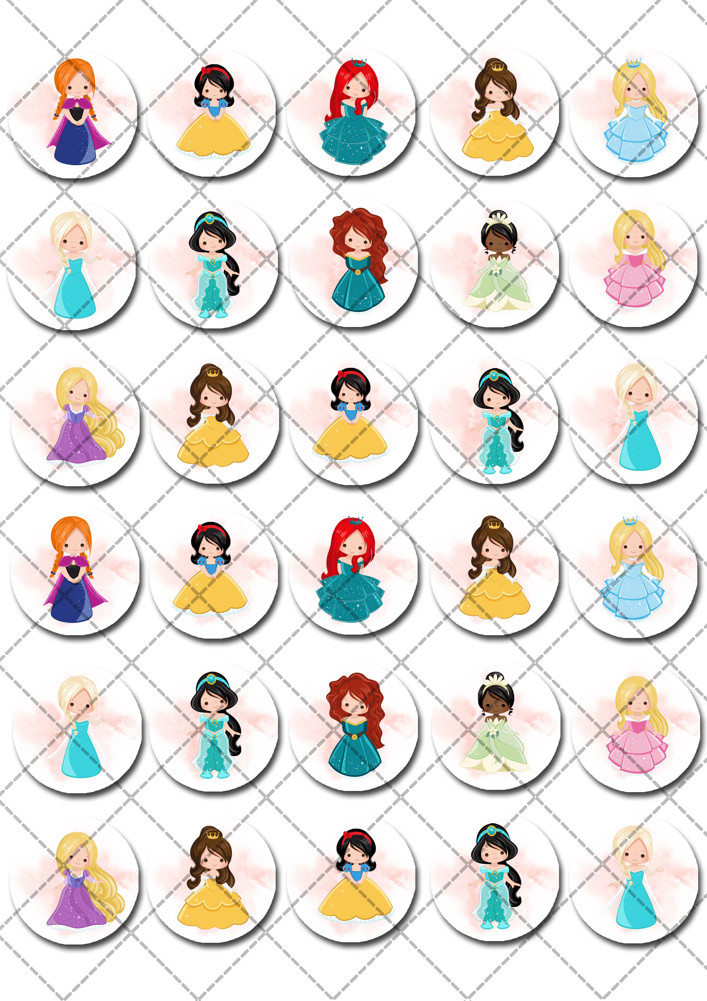 Disney Princess Inspired Pre-cut Mini Edible Icing Cupcake or Cookie T ...
