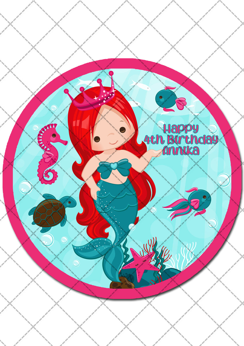 Mermaid Under the Sea Round Edible Icing Cake Topper – Deezee Designs