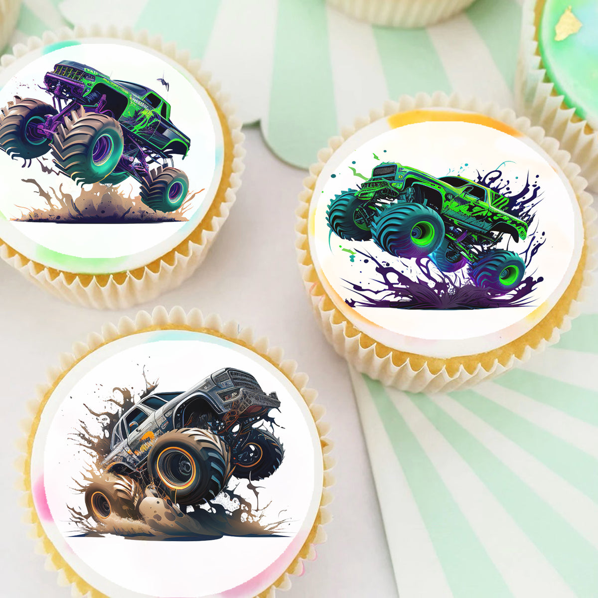 Monster Trucks Pre-cut Edible Cupcake or Cookie Toppers – Deezee Designs