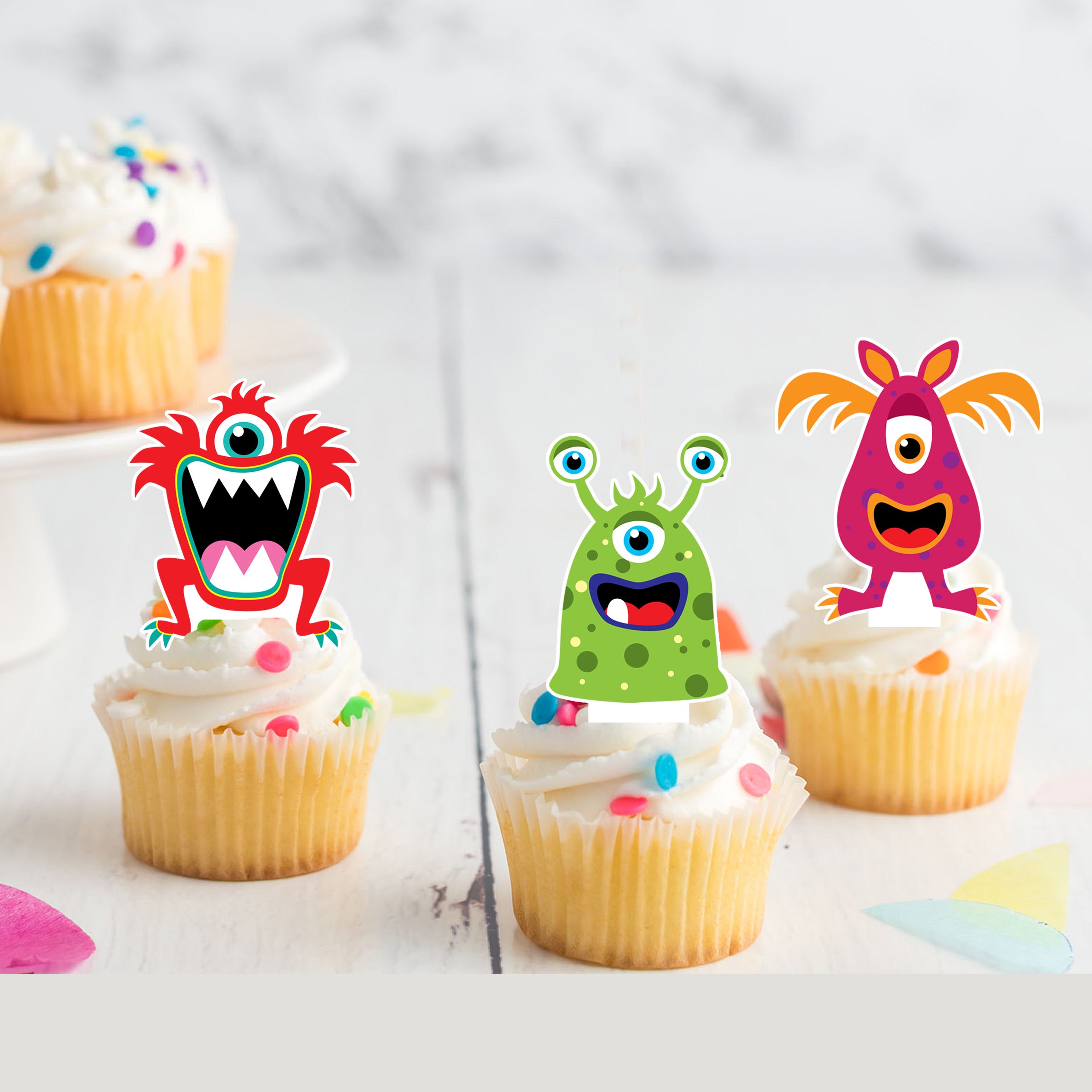 Monsters Pre-cut Edible Stand-Up Wafer Card Cupcake Toppers – Deezee ...